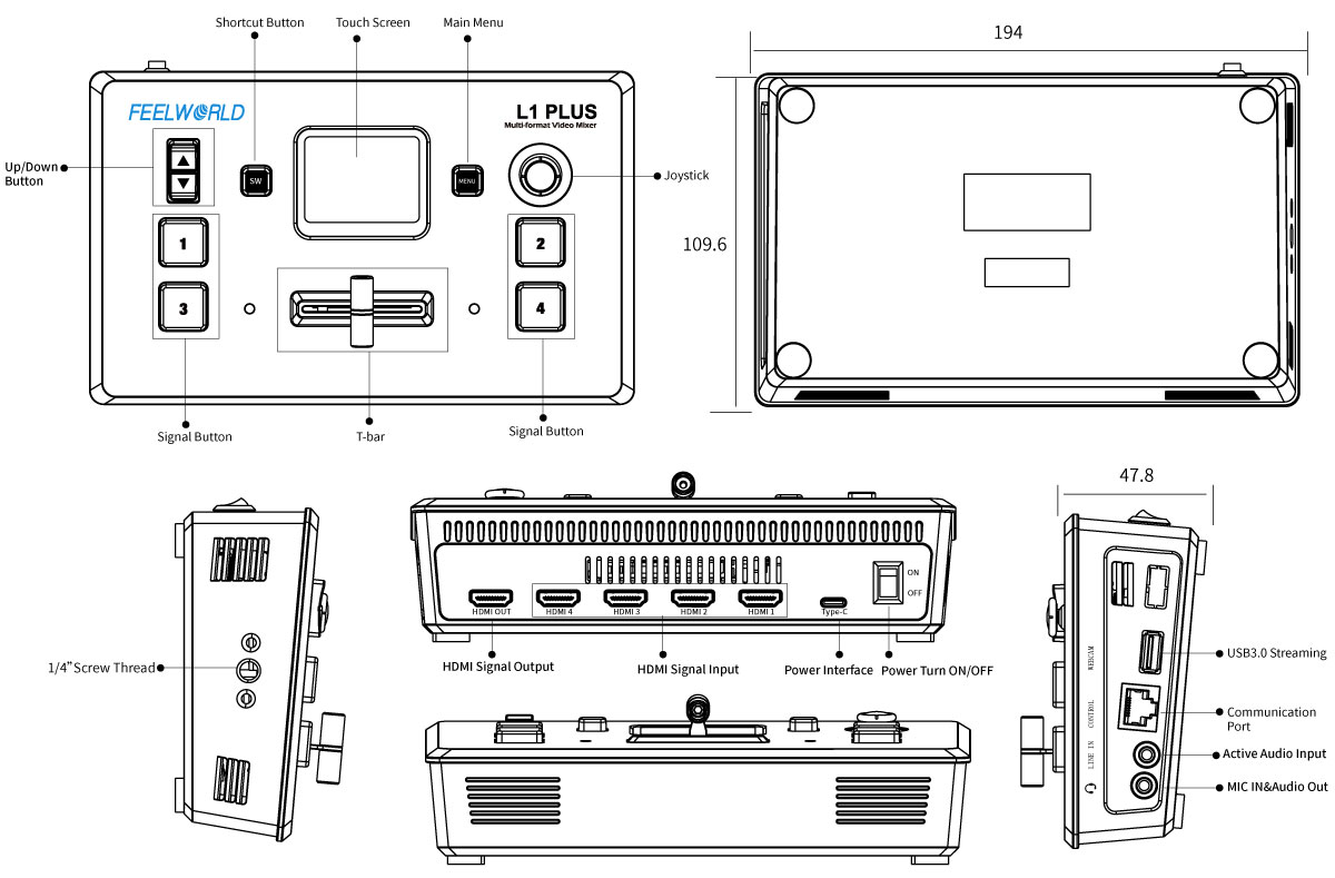 FEELWORLD L1 PLUS Multi-camera Video Mixer Switcher Touch Screen PTZ ...
