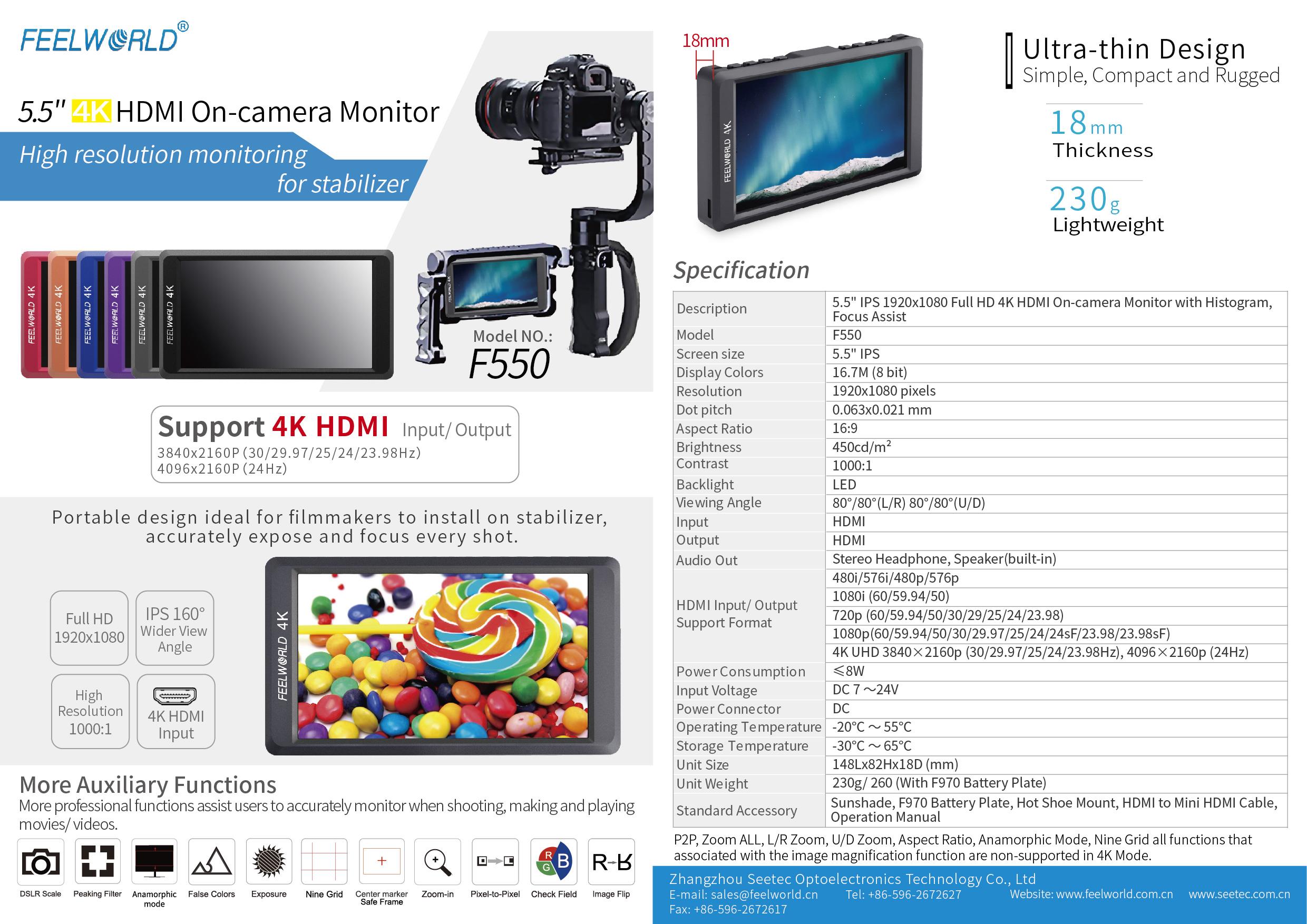 FEELWORLD F550 5.5" 4K On-camera Monitor with HDMI Input/ Output IPS ...