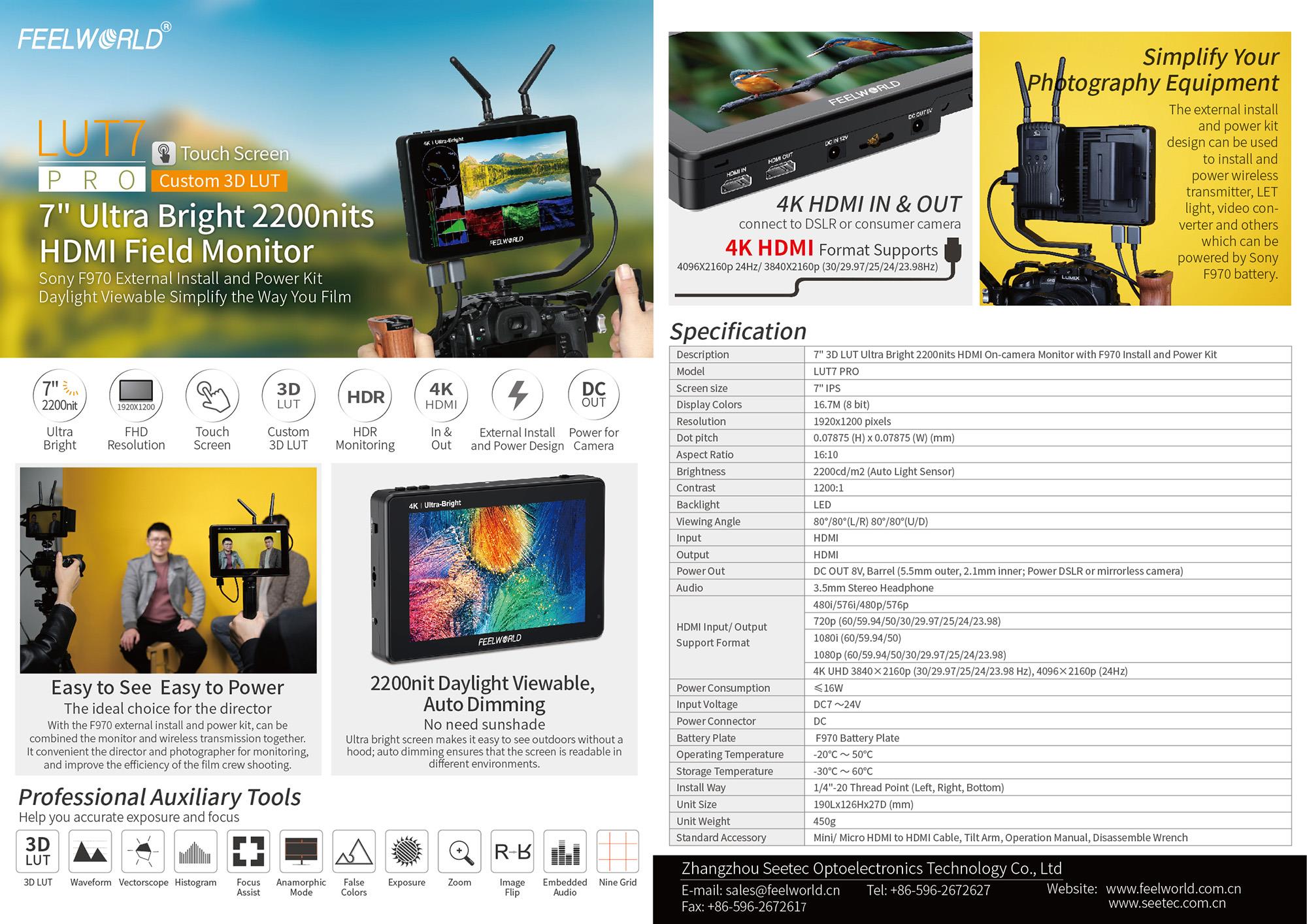 FEELWORLD LUT7 PRO 7 Inch 2200nits 3D LUT Touch Screen DSLR Camera ...